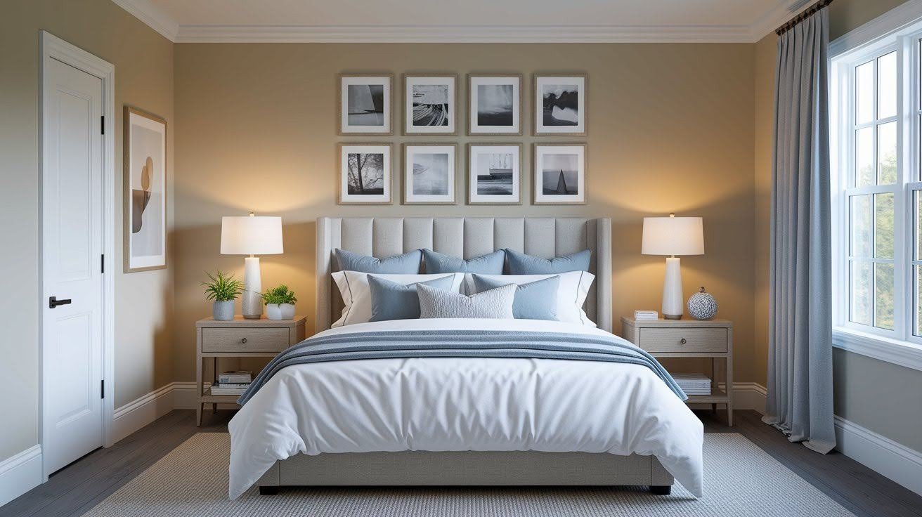 How to Style Hanging Art Above Queen Bed? - RowHouseBlog
