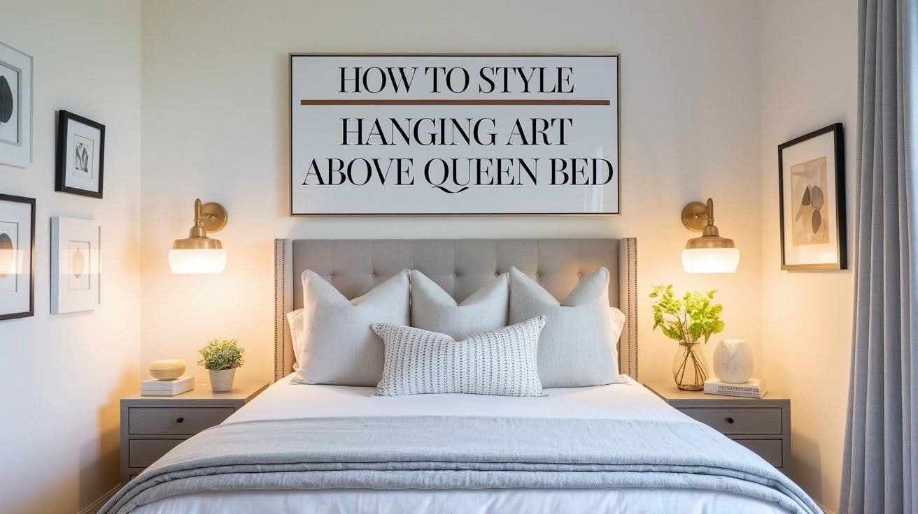 How to Style Hanging Art Above Queen Bed? - RowHouseBlog